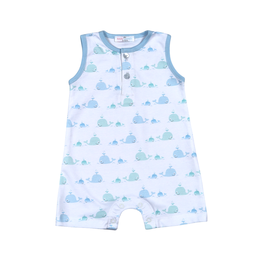 Whales Aqua and Blue Romper – Green Bean Baby Boutique