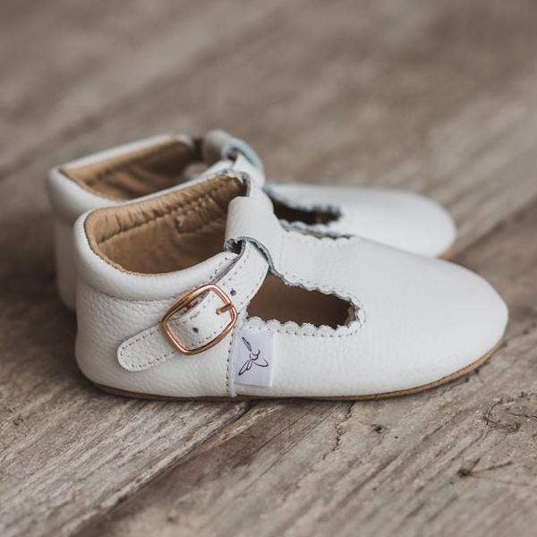 White T-Bar Moccasin with Anti-Slip Sole – Green Bean Baby Boutique